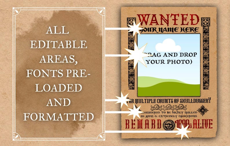 Editable Fantasy Wanted Poster Template and PNG Assets (digital ...