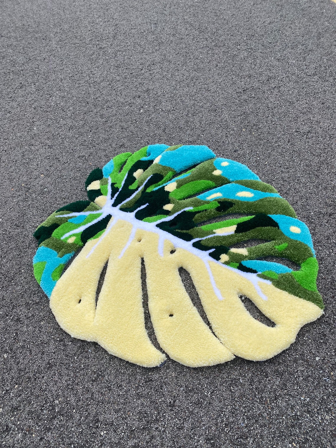 Veriegated Monstera Leaf Rug 100% Handmade Plant Rug - Etsy