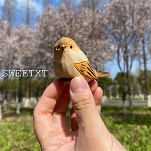 Wood Carved Birds Hand Carved Sparrow Decorations Bird Wood - Etsy