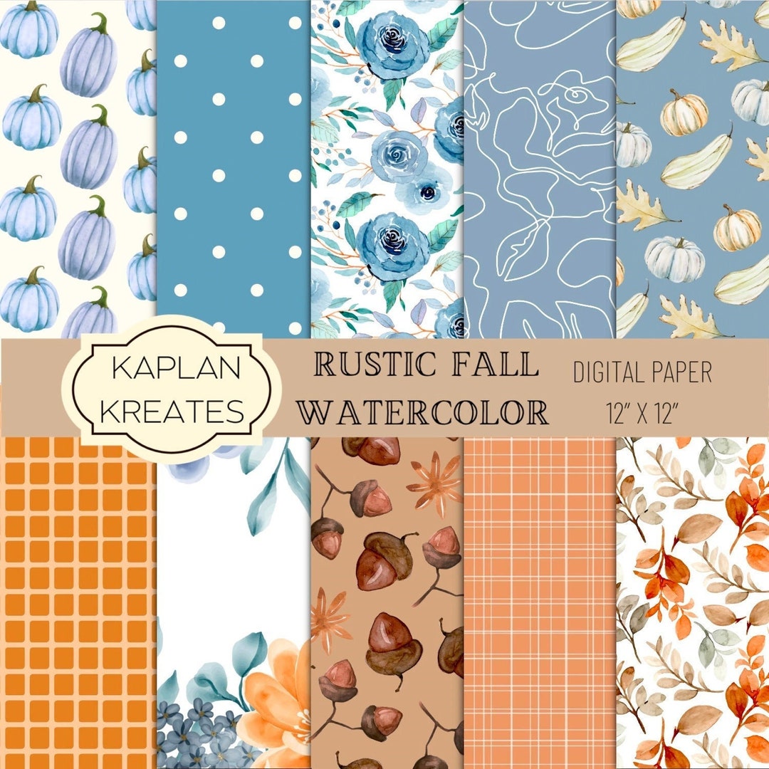 10 Rustic Fall Watercolor Digital Papers, Personal Use JPG Paper, Fall ...