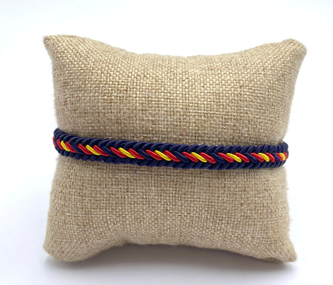 Blue Spain Flag Braided Bracelet With Leather Clasp, Adjustable, New ...
