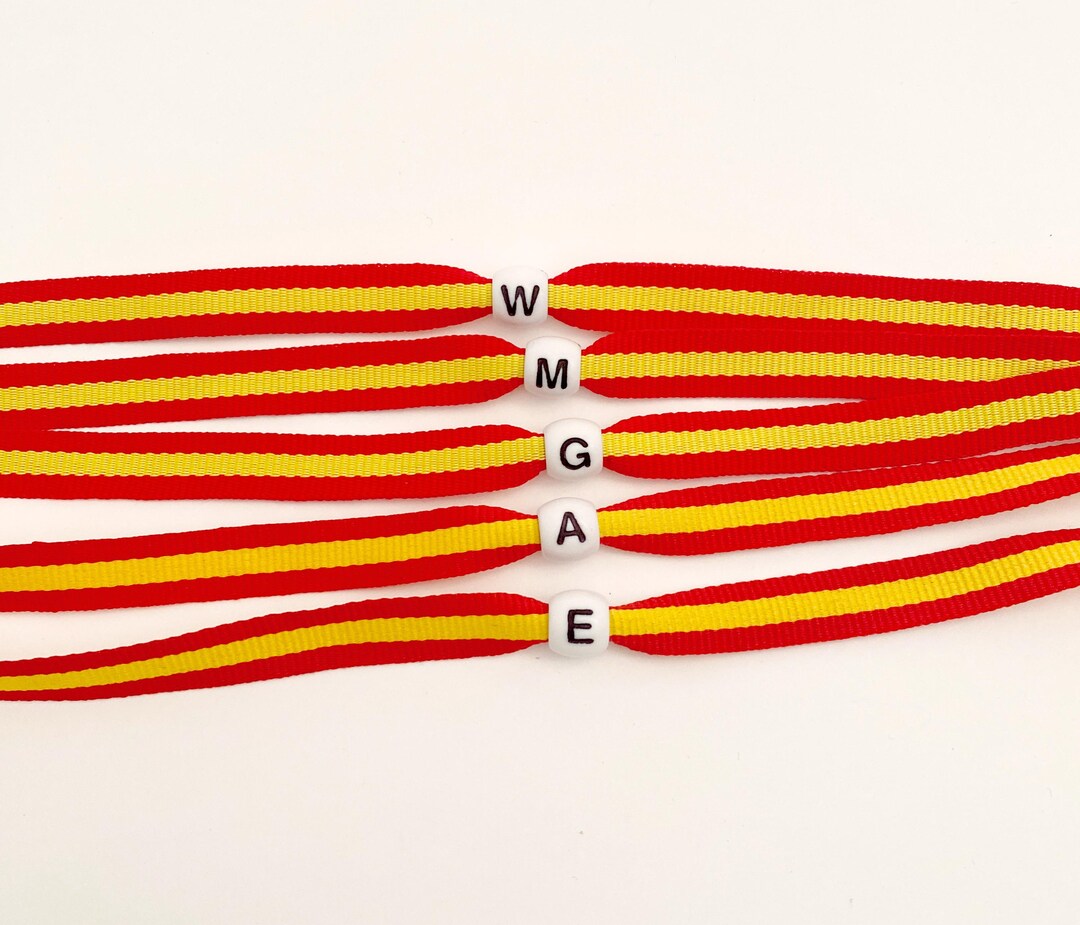 Spanish Flag Bracelet With Initials, Spain Ribbon Bracelet, Fabric ...