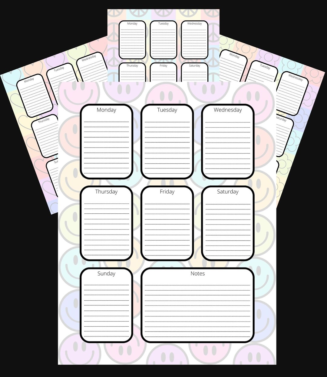 Weekly Planner Set, Rainbow, Smiley, Peace Sign, Flower, Heart, Weekly ...