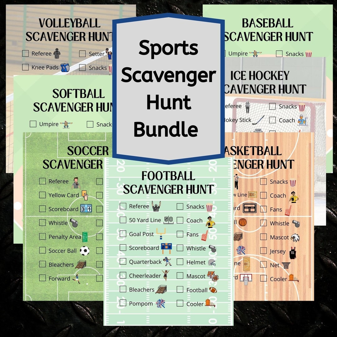 Sport Scavenger Hunt Printable Bundle, Football, Volleyball, Soccer ...
