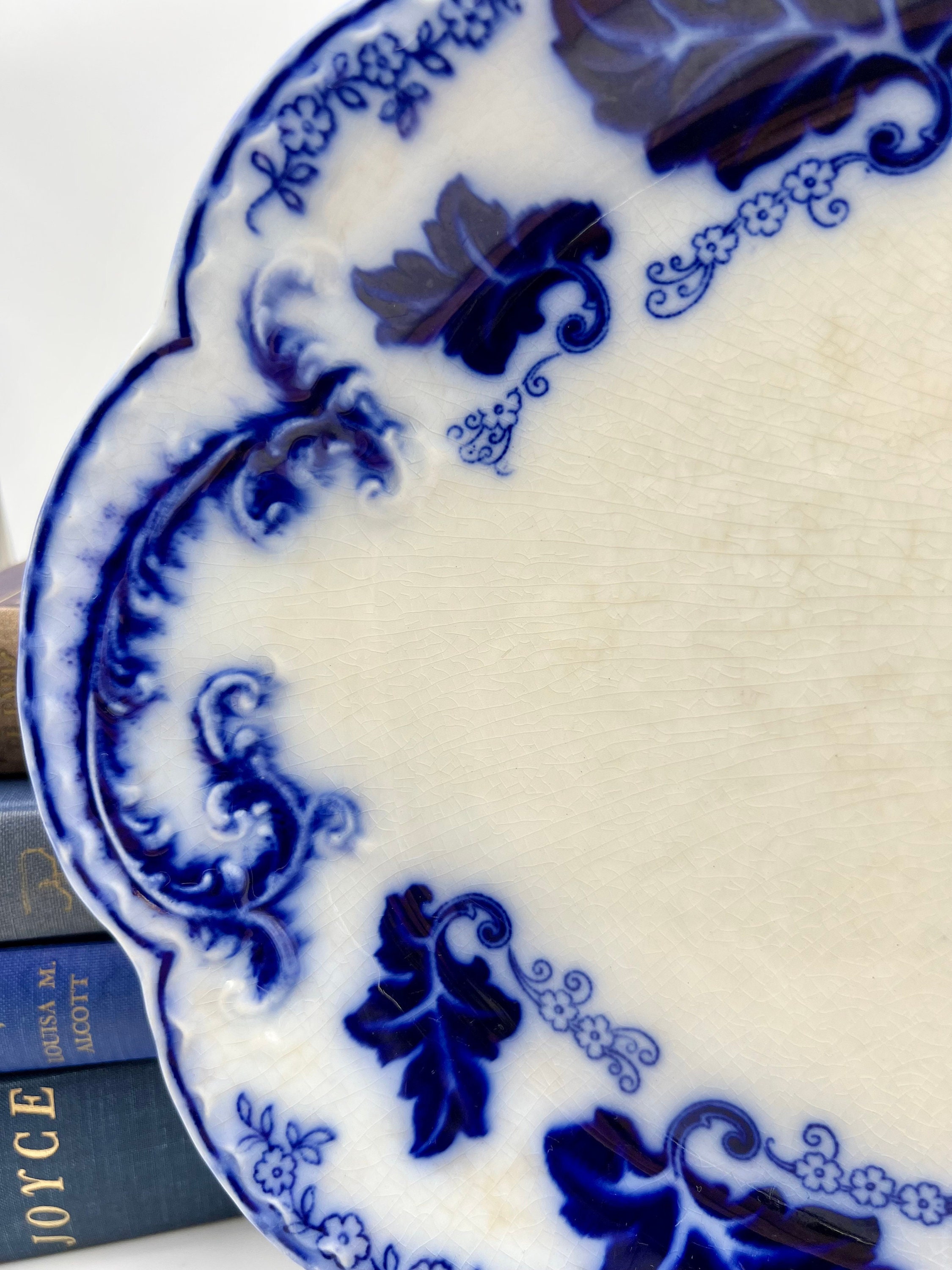 Oval Flow Blue Platter | Normandy by Johnson Bros | 1890s Victorian ...