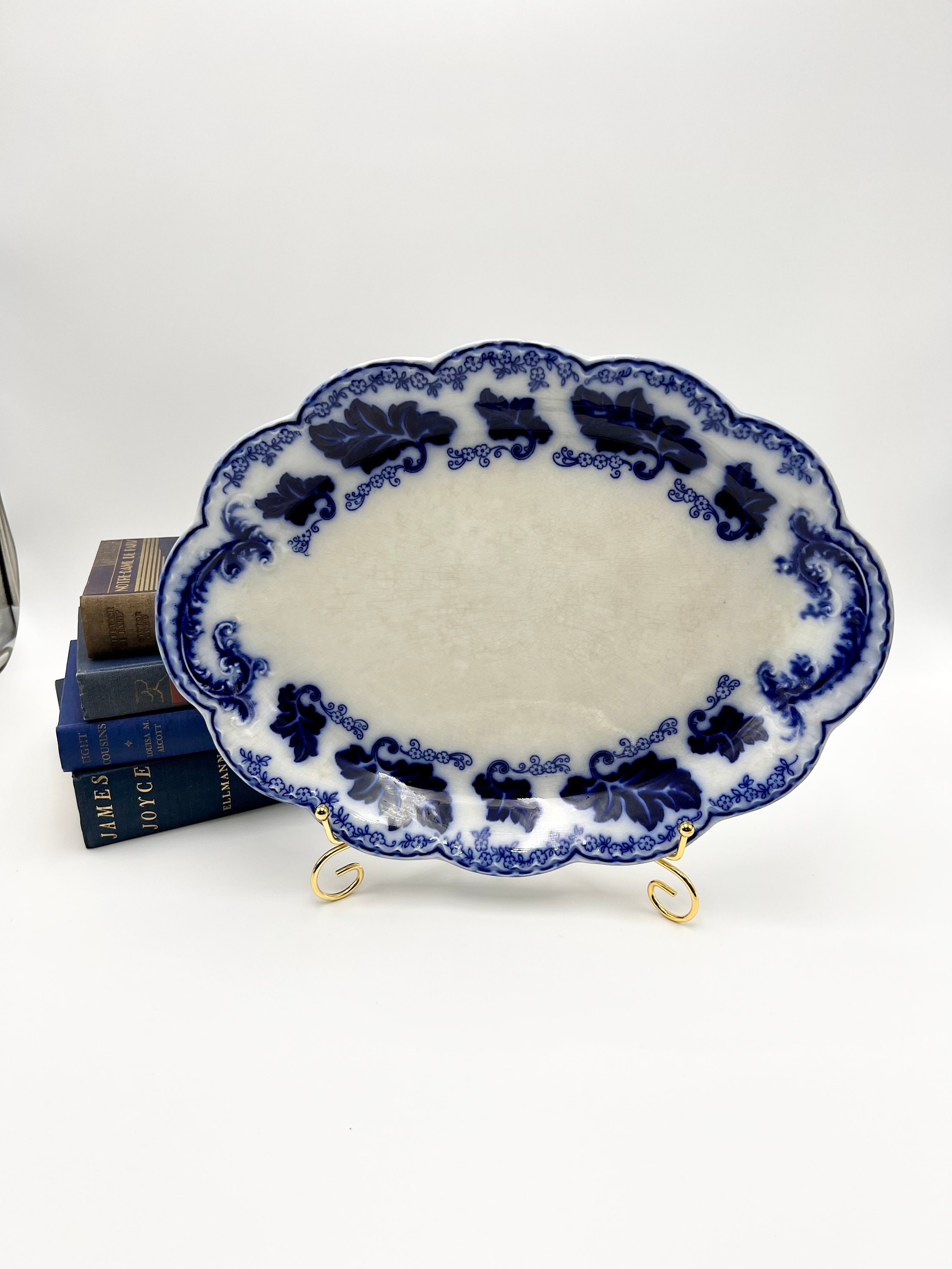 Oval Flow Blue Platter | Normandy by Johnson Bros | 1890s Victorian ...