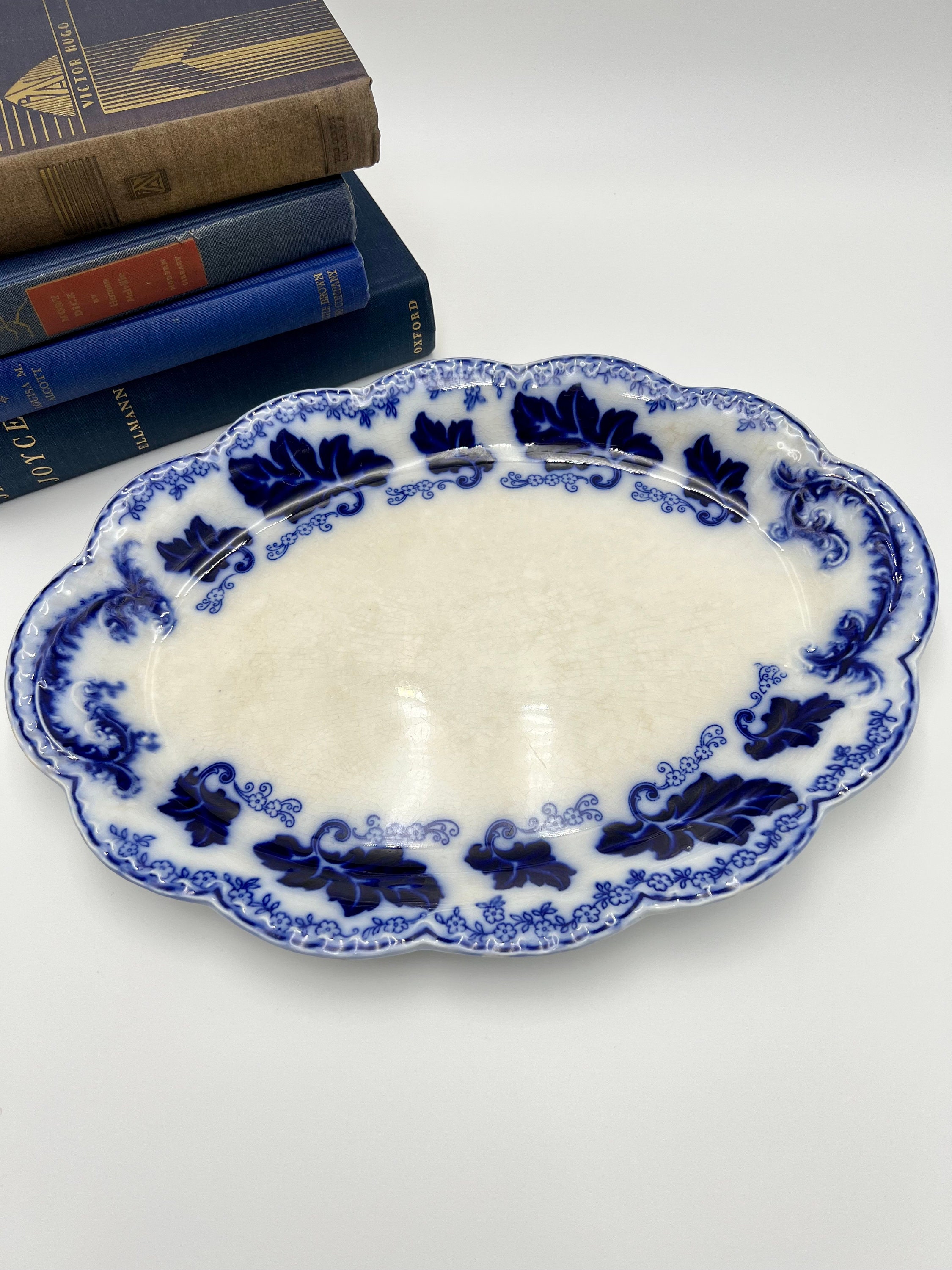 Oval Flow Blue Platter | Normandy by Johnson Bros | 1890s Victorian ...