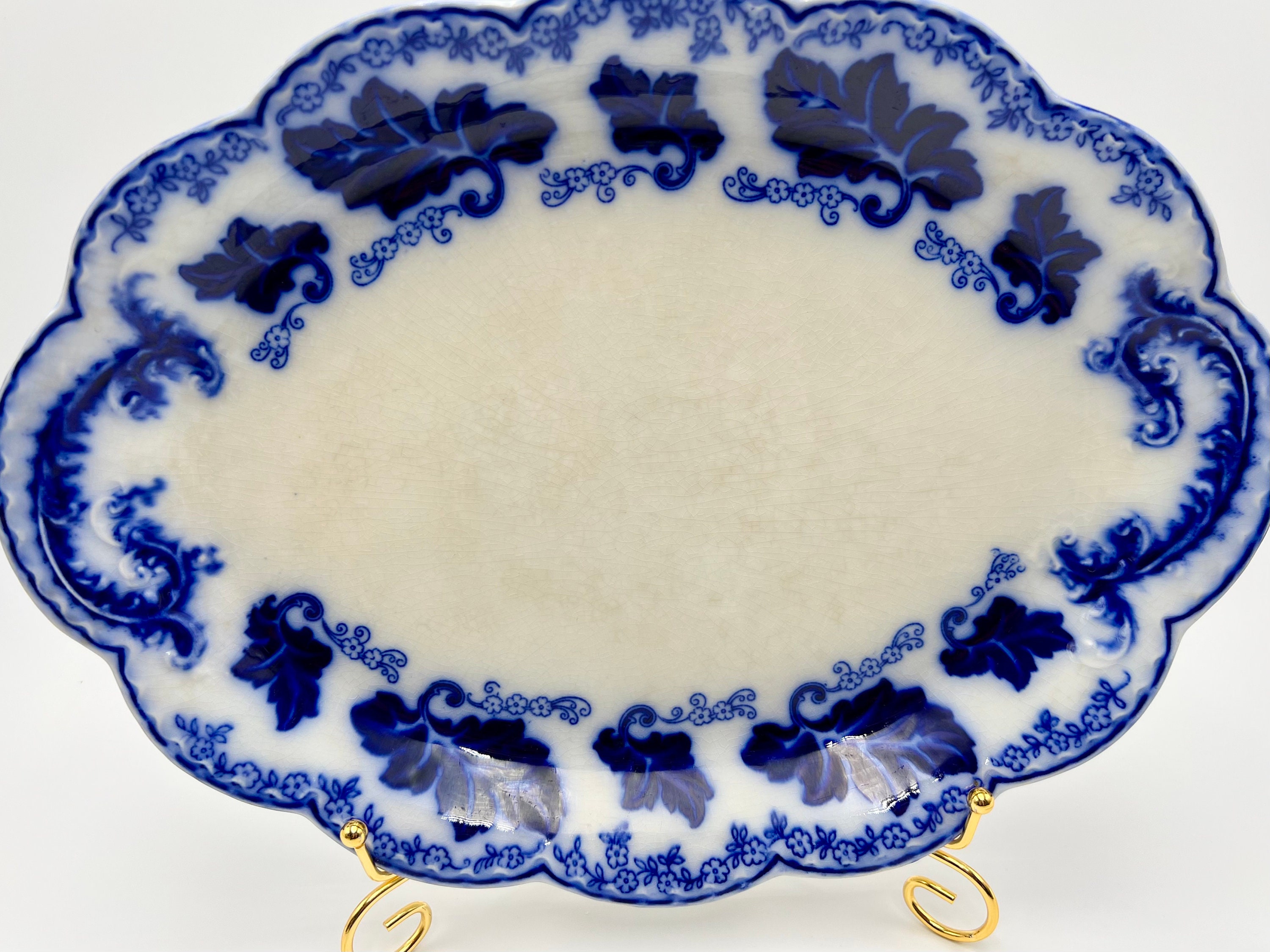 Oval Flow Blue Platter | Normandy by Johnson Bros | 1890s Victorian ...