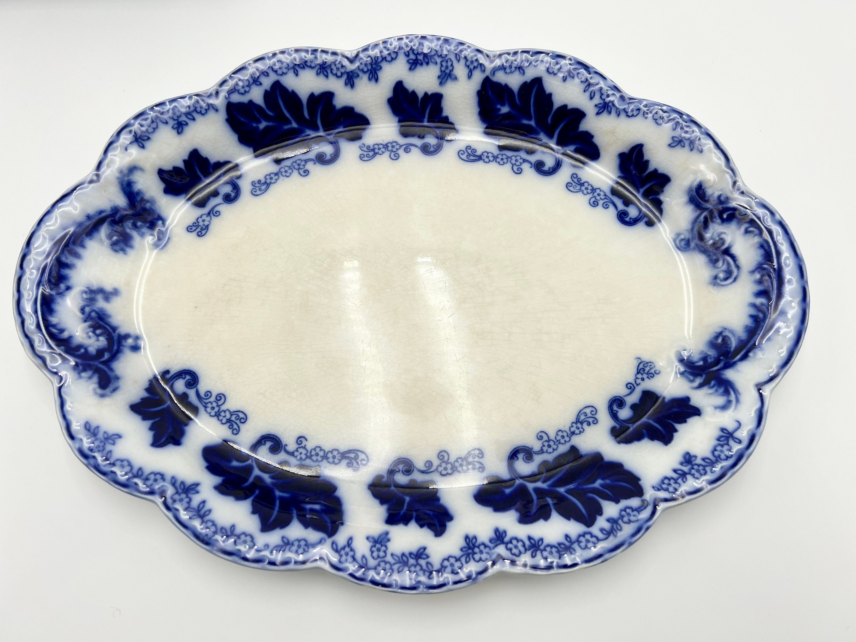 Oval Flow Blue Platter | Normandy by Johnson Bros | 1890s Victorian ...