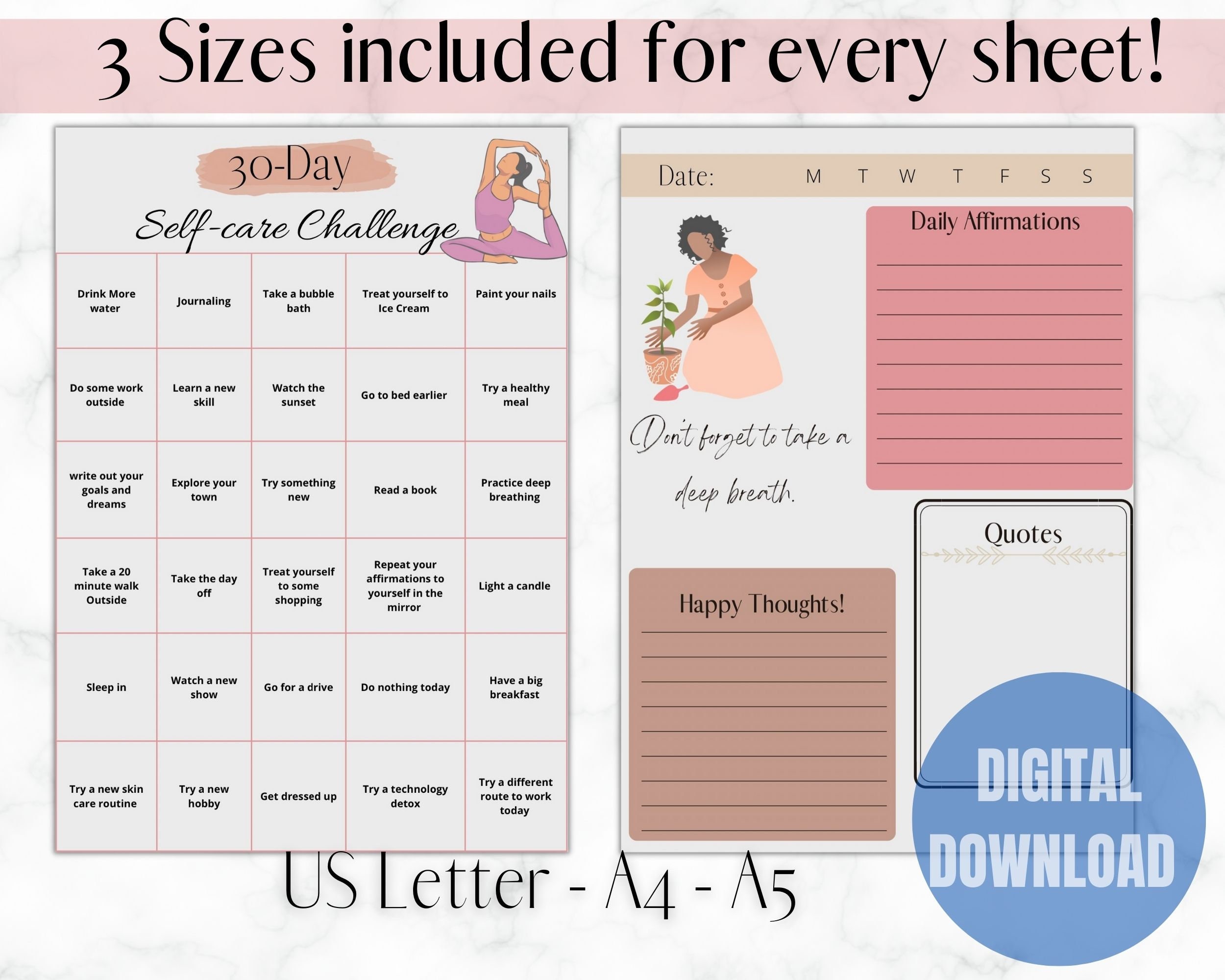 Self-care Planner Checklist for Mental Health and Wellness, Daily ...