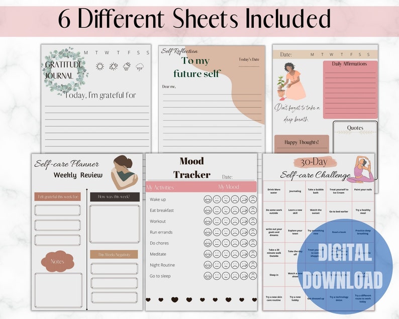 Self-care Planner Checklist for Mental Health and Wellness, Daily ...