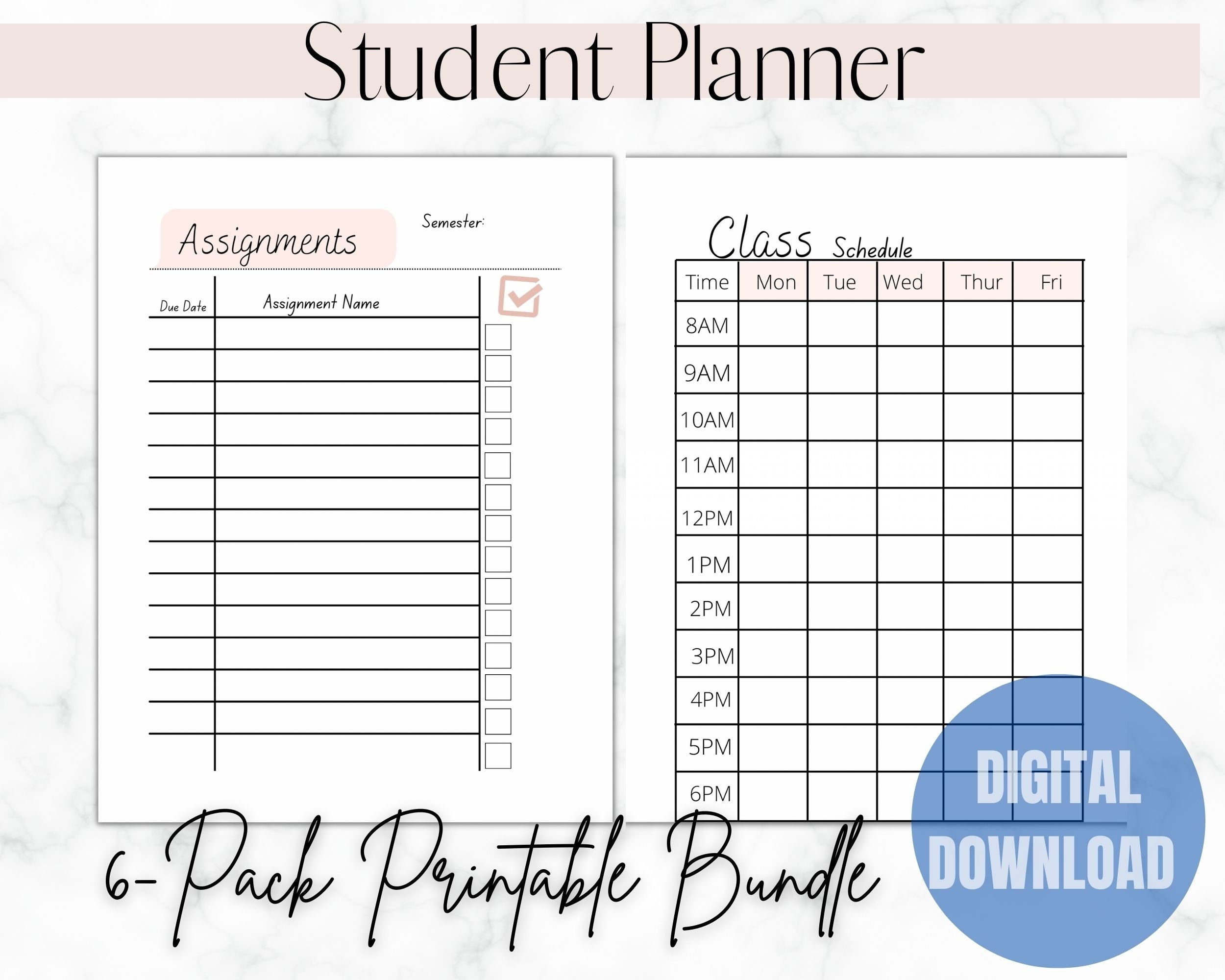 Student Planner and Check List for Organization, Wellness, Assignment ...