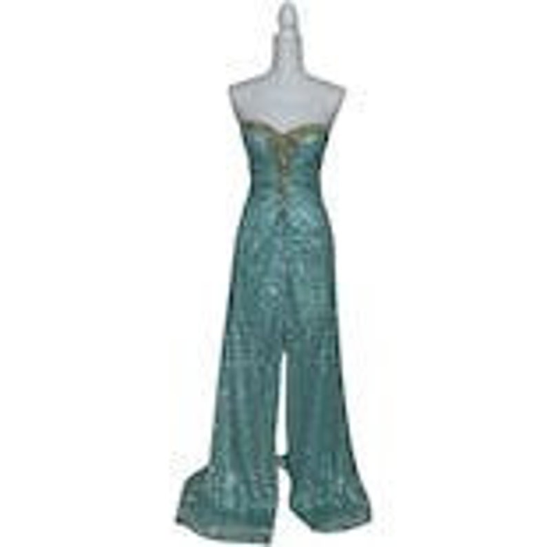 Aqua Sequin Gown With Gold Rhinestone Trim by Royal Queen Size: 4 - Etsy