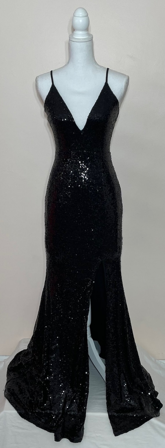 Black Sequin Gown With Plunging Neckline by Windsor S… - Gem