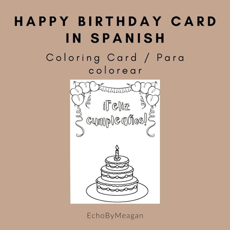 Happy Birthday Coloring Card - Spanish - Etsy