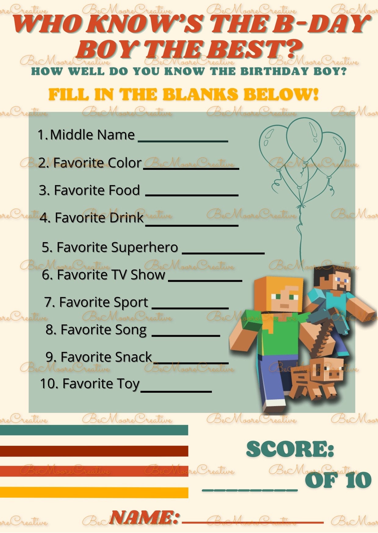 Printable Birthday Party Game for Boys - Etsy