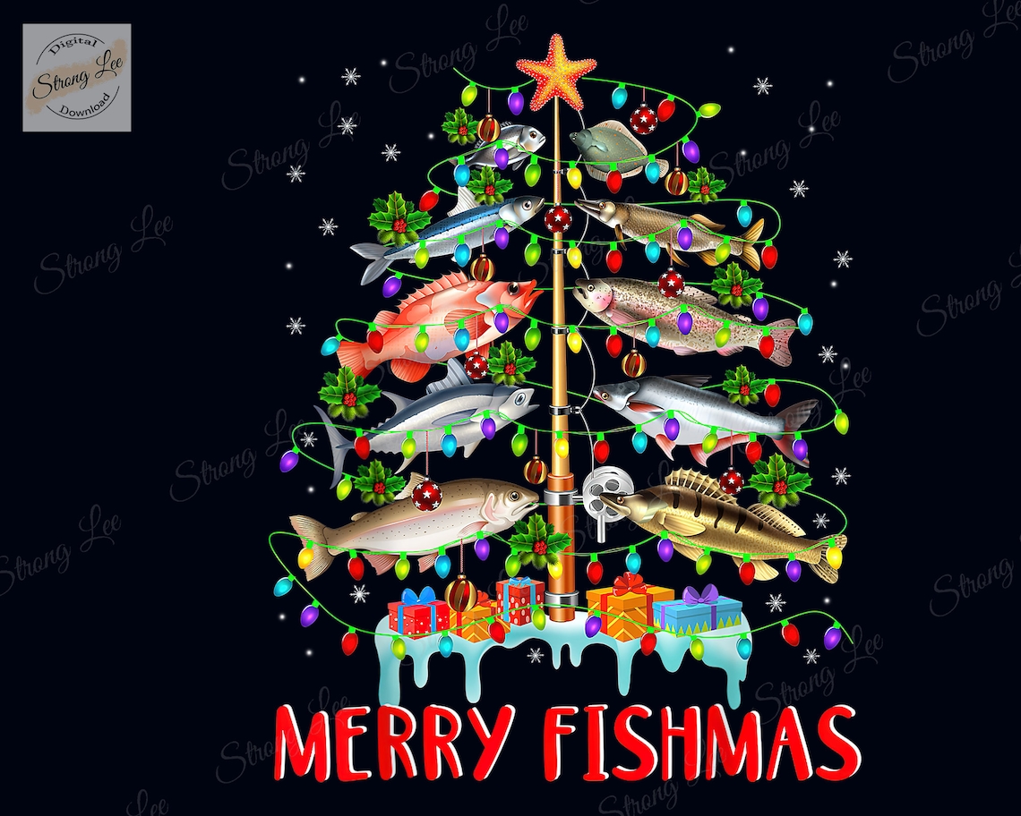 Merry Fishmas Funny Christmas Tree Lights Fish Fishing Rod - Etsy