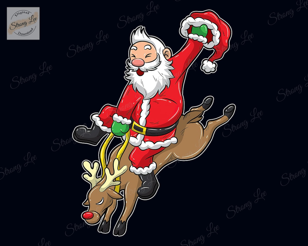 Cowboy Santa Riding Reindeer Png, Rodeo Christmas in Texas Digital File ...