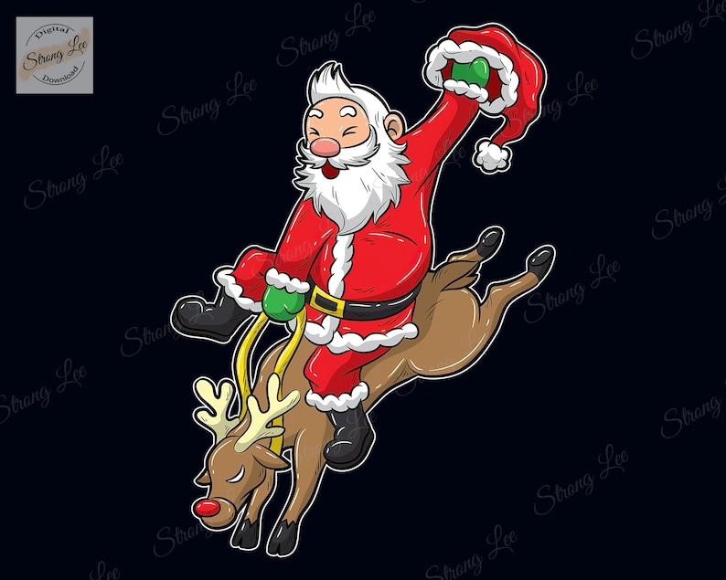 Cowboy Santa Riding Reindeer Png, Rodeo Christmas in Texas Digital File ...