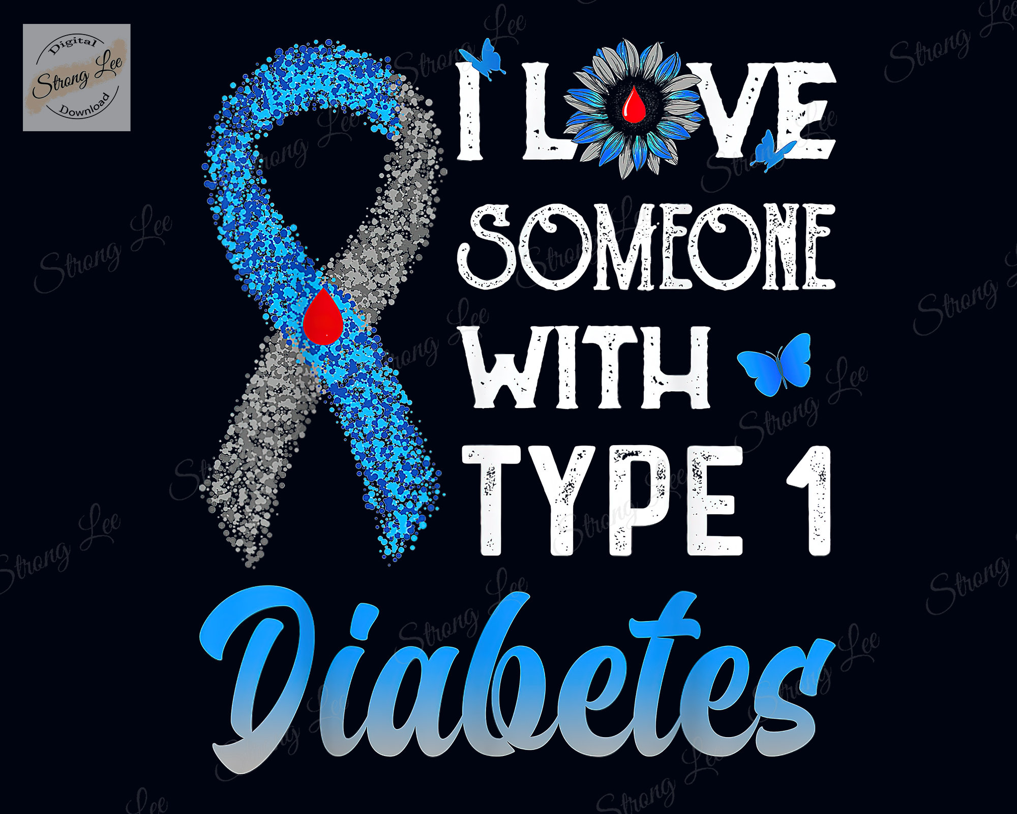 I Love Someone With Type 1 Diabetes Blue & Gray Ribbon Png, Diabetes ...