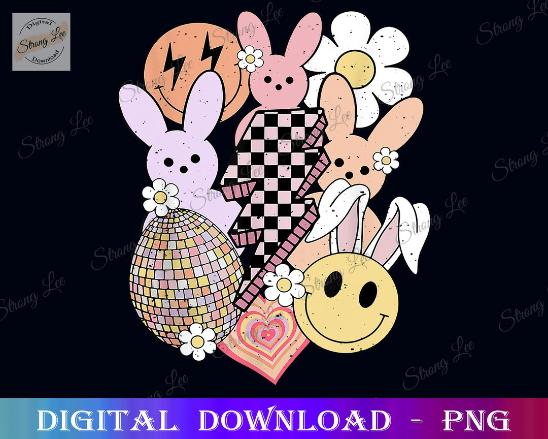 Retro Easter, Easter Bunny Smile Face PNG, Groovy Easter Day Png ...