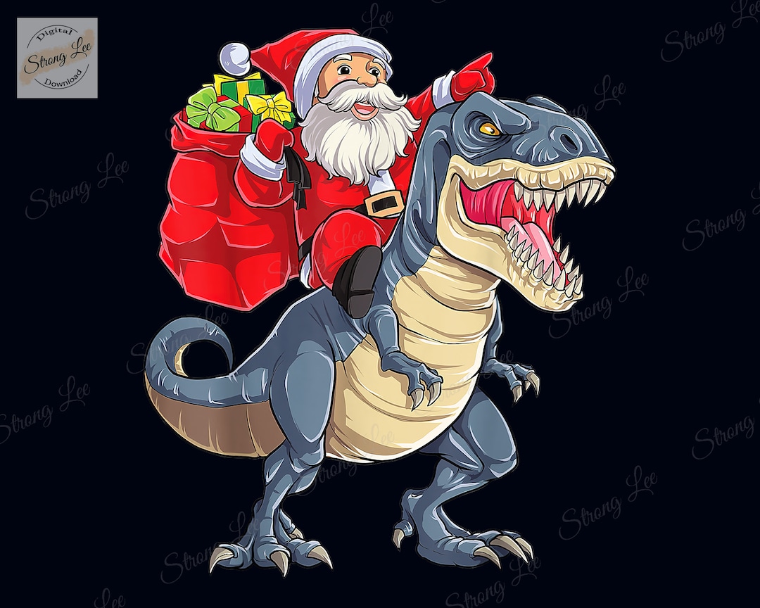 Santa Riding Dinosaur T-rex Christmas Png, Christmas Santa Digital File ...