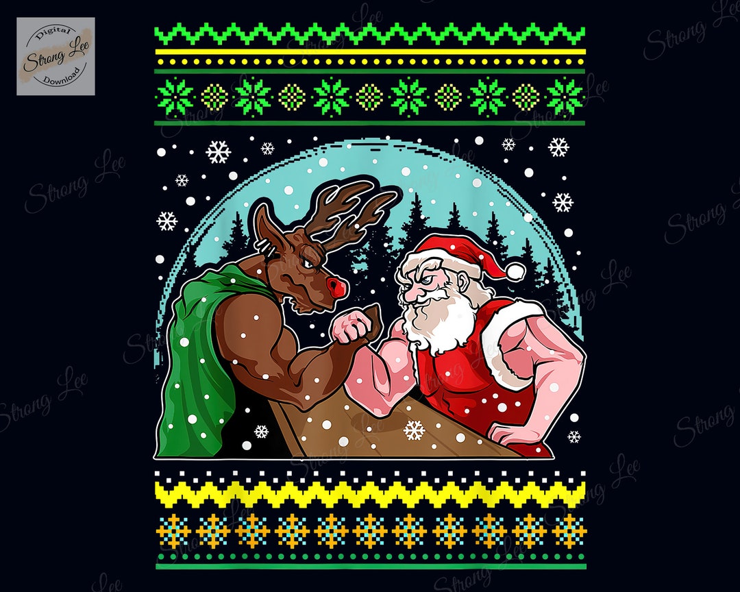 Santa Vs Reindeer Xmas Png, Muscle Santa Workout Christmas Png, Funny ...
