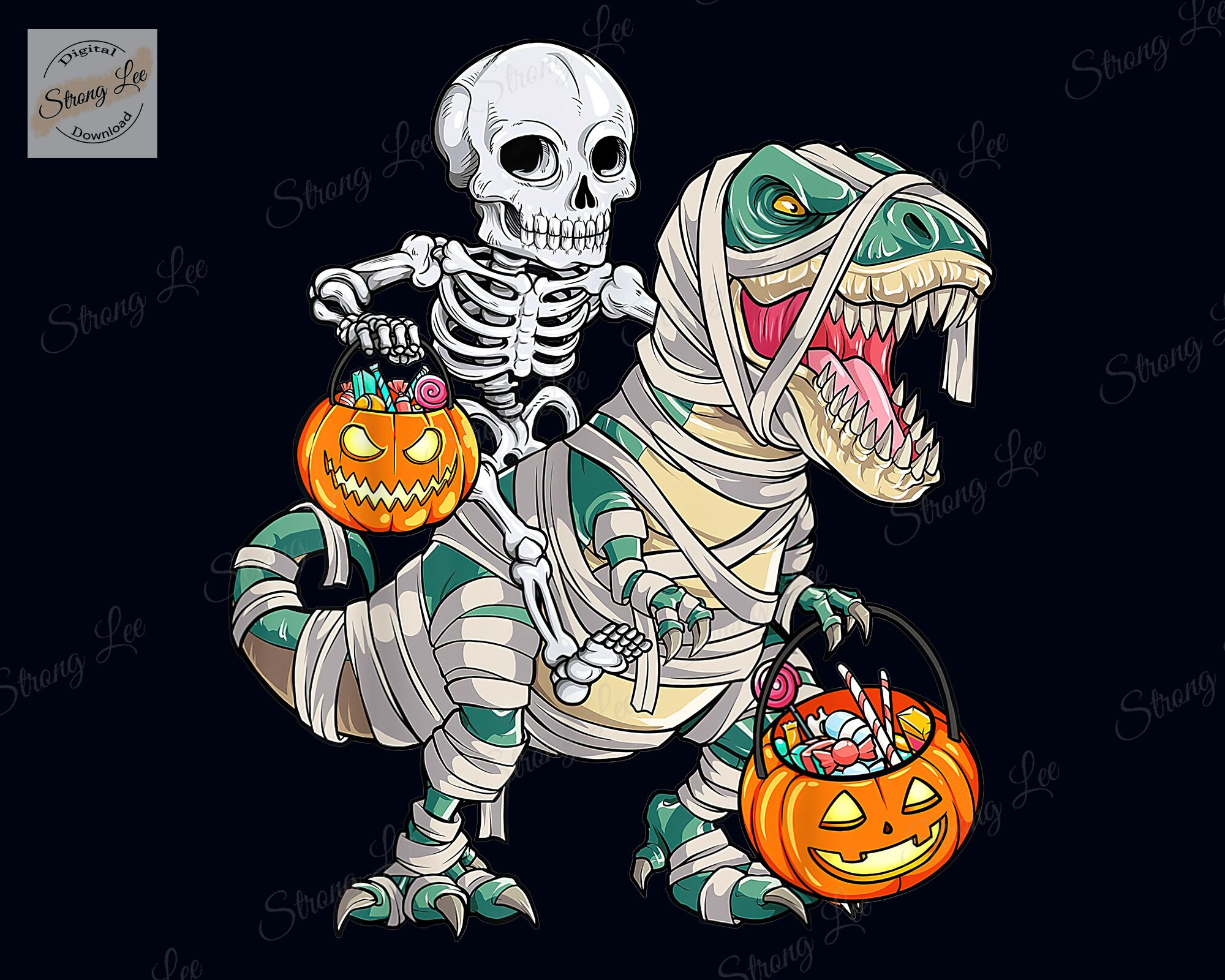 Skeleton Riding Mummy Dinosaur T-rex Halloween Png Dinosaur - Etsy