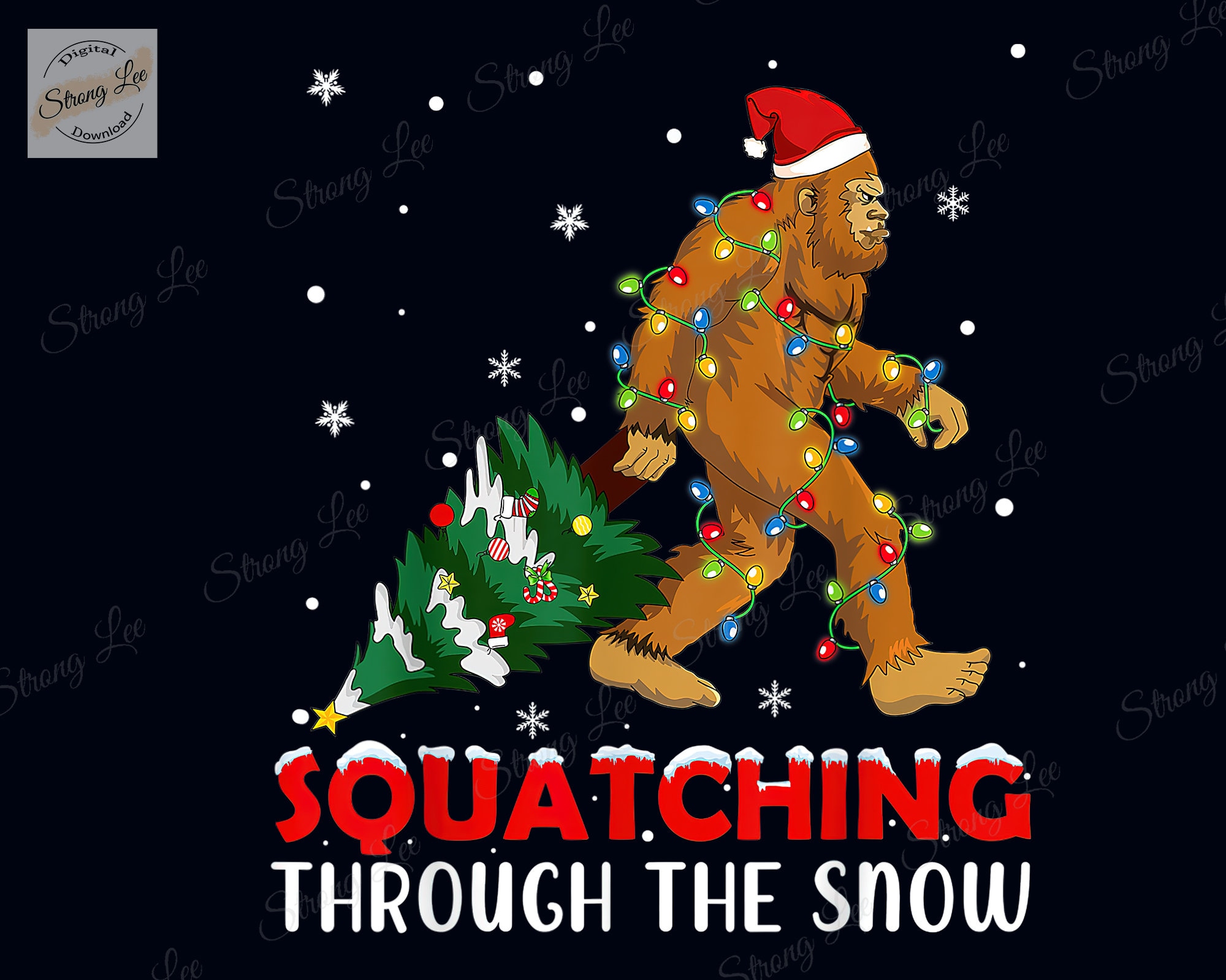 Funny Sasquatch Christmas Squatching Bigfoot Xmas Tree Light Png, Ugly ...