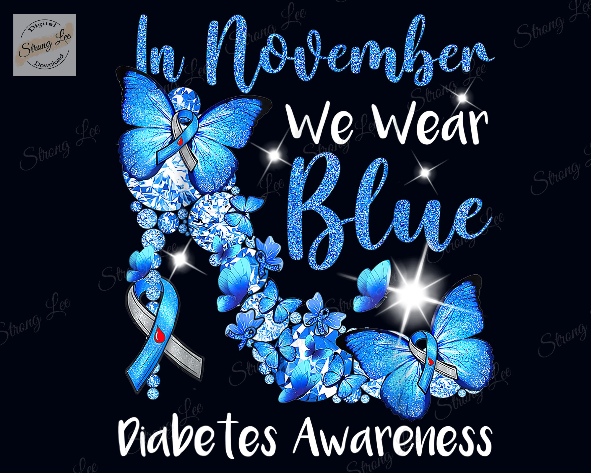 In November We Wear Blue Butterflies Diabetes Awareness Png - Etsy