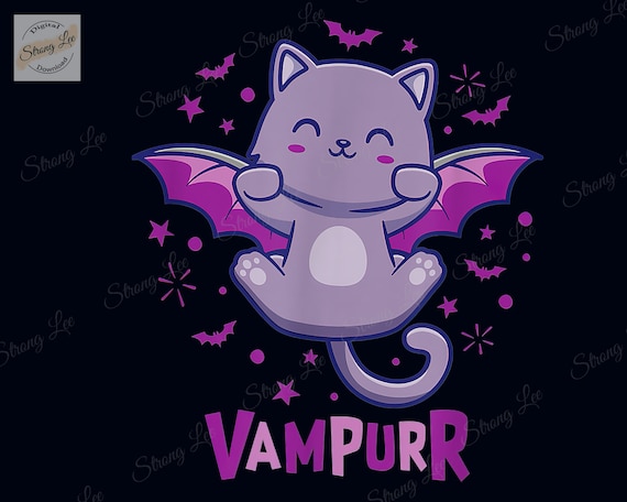 Cute Kawaii Vampire Cat Halloween Png Vampire Cat Halloween - Etsy