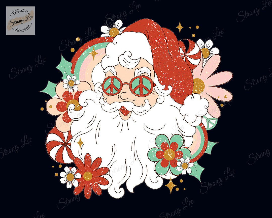 Hippie Santa Groovy Peace Sign Png, Santa Png, Groovy Peace Digital ...