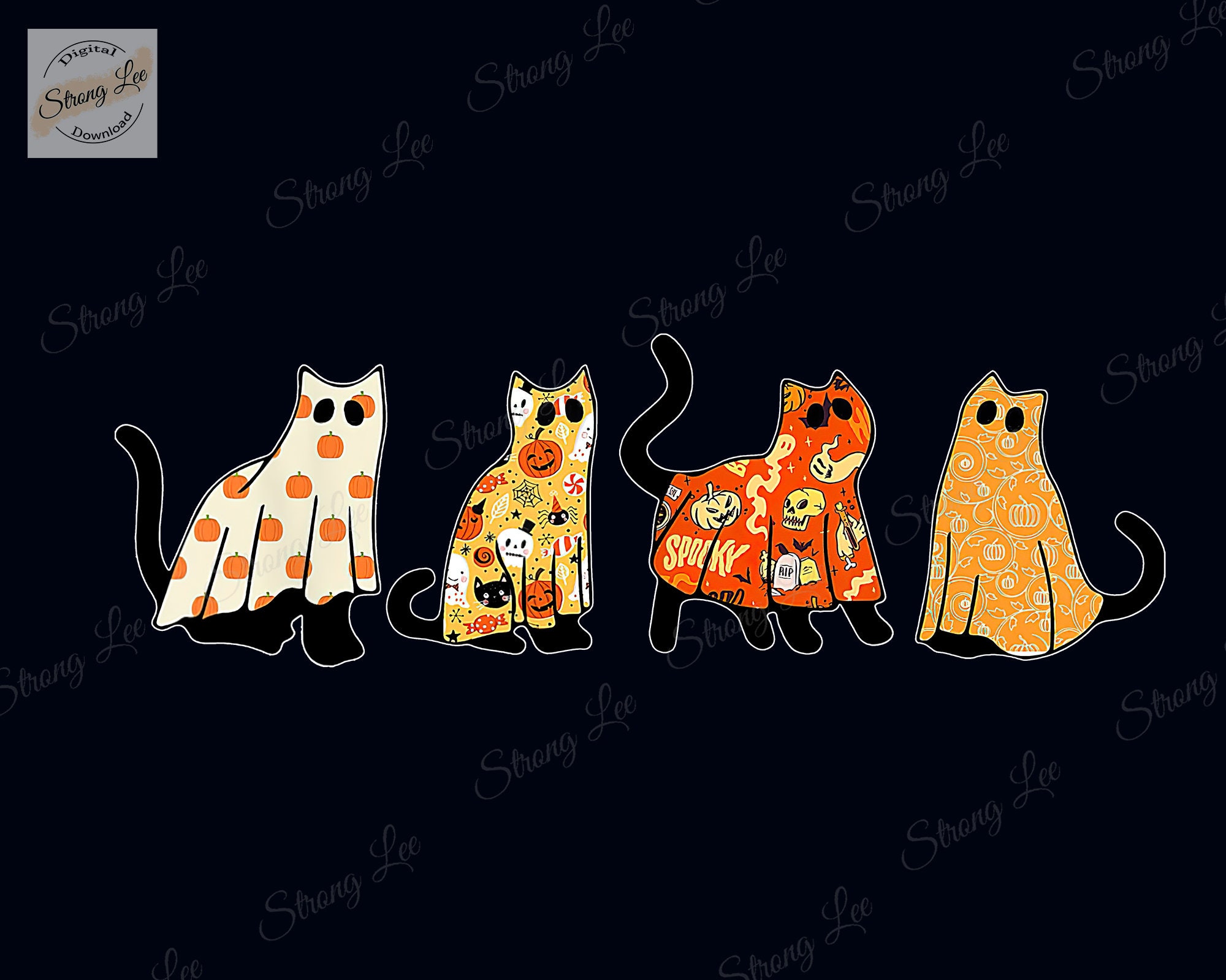 Halloween Ghost Cats Png, Ghost Cats Png, Cute Cats Halloween Design ...