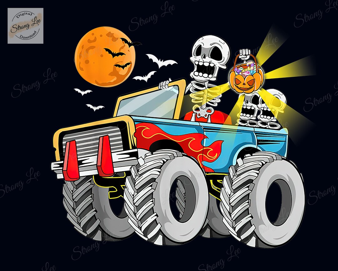 Funny Halloween Skeleton Monster Truck Halloween Png, Skeleton ...