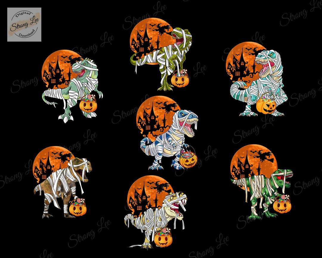 Set 7 Dinosaur T-rex Mummy Pumpkin Halloween Costume Png, Dinosaur Png ...