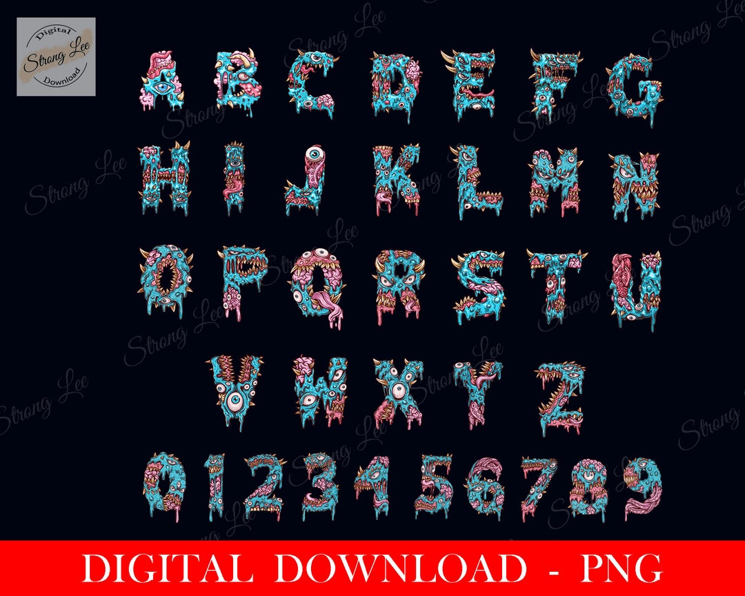 Monster Alphabet Hallooween Png, Halloween Alphabet Doodle Bundle ...