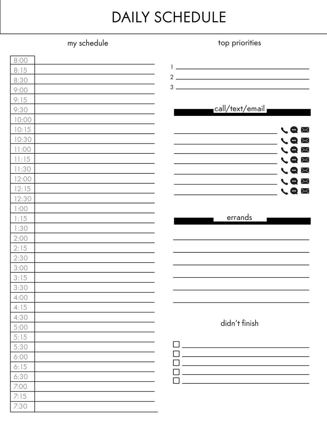 Daily Schedule Printable | Instant Download - Etsy