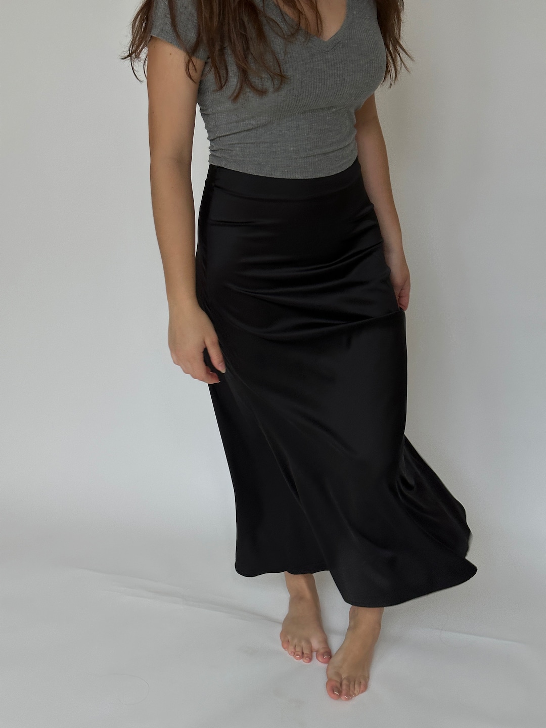 Silky Smooth Skirt, Flowy Skirt, Black Soft Skirt, Maxi Length Silky ...