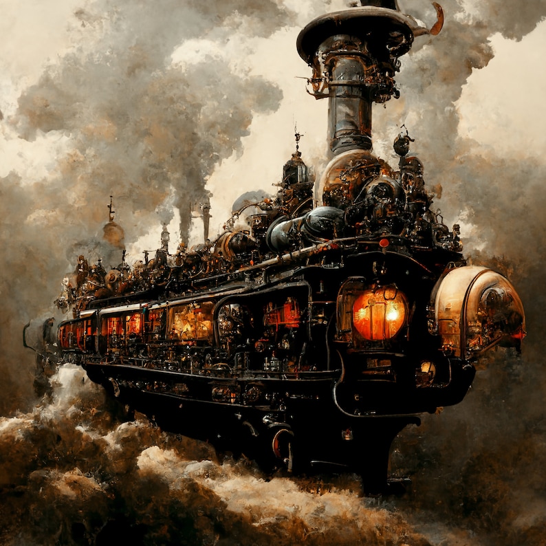 Steampunk Locomotive 1 | Digital Download Wall Art Print | Ai Assisted ...