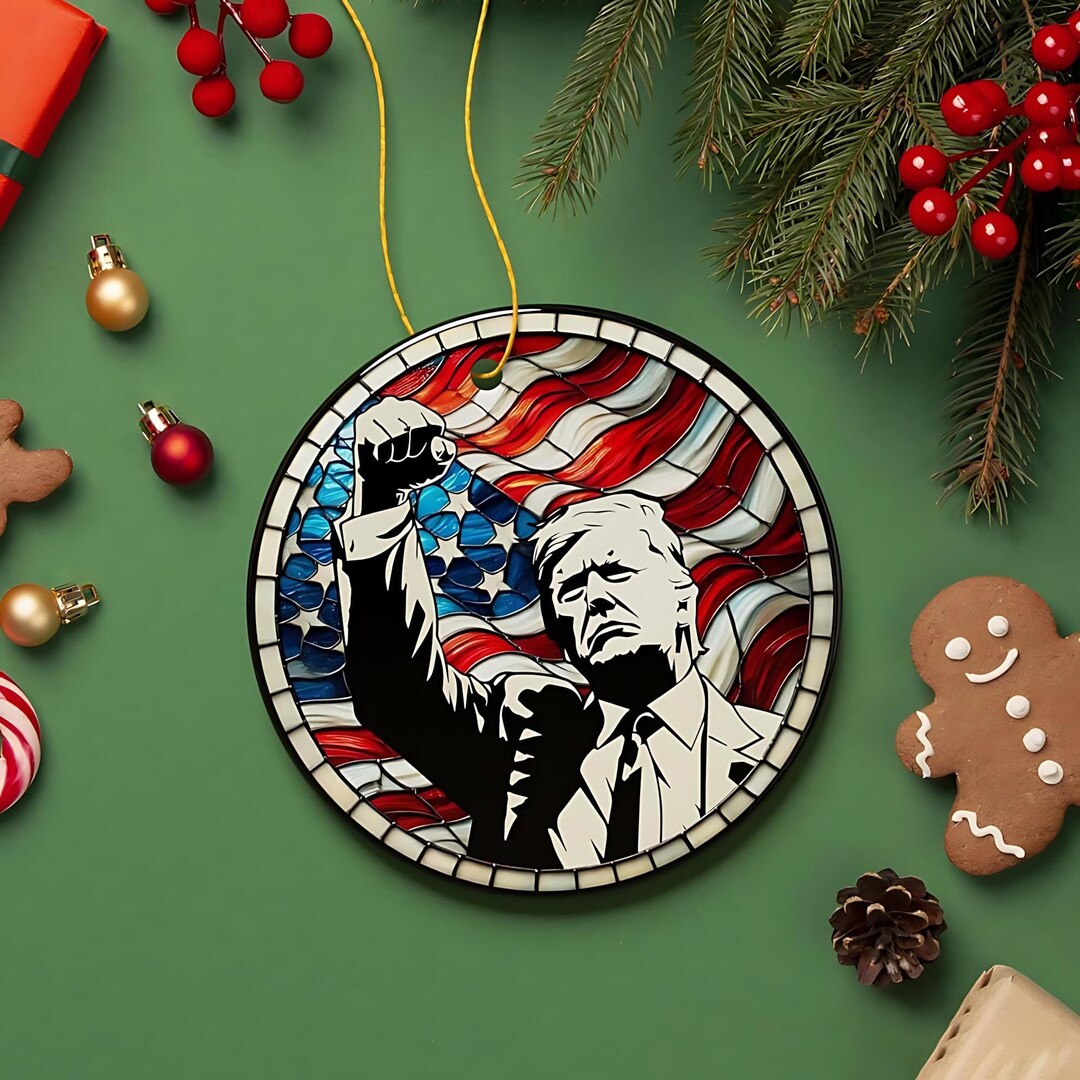 Trump With Raised Fist Stained Glass Christmas Ornament, American Pride ...