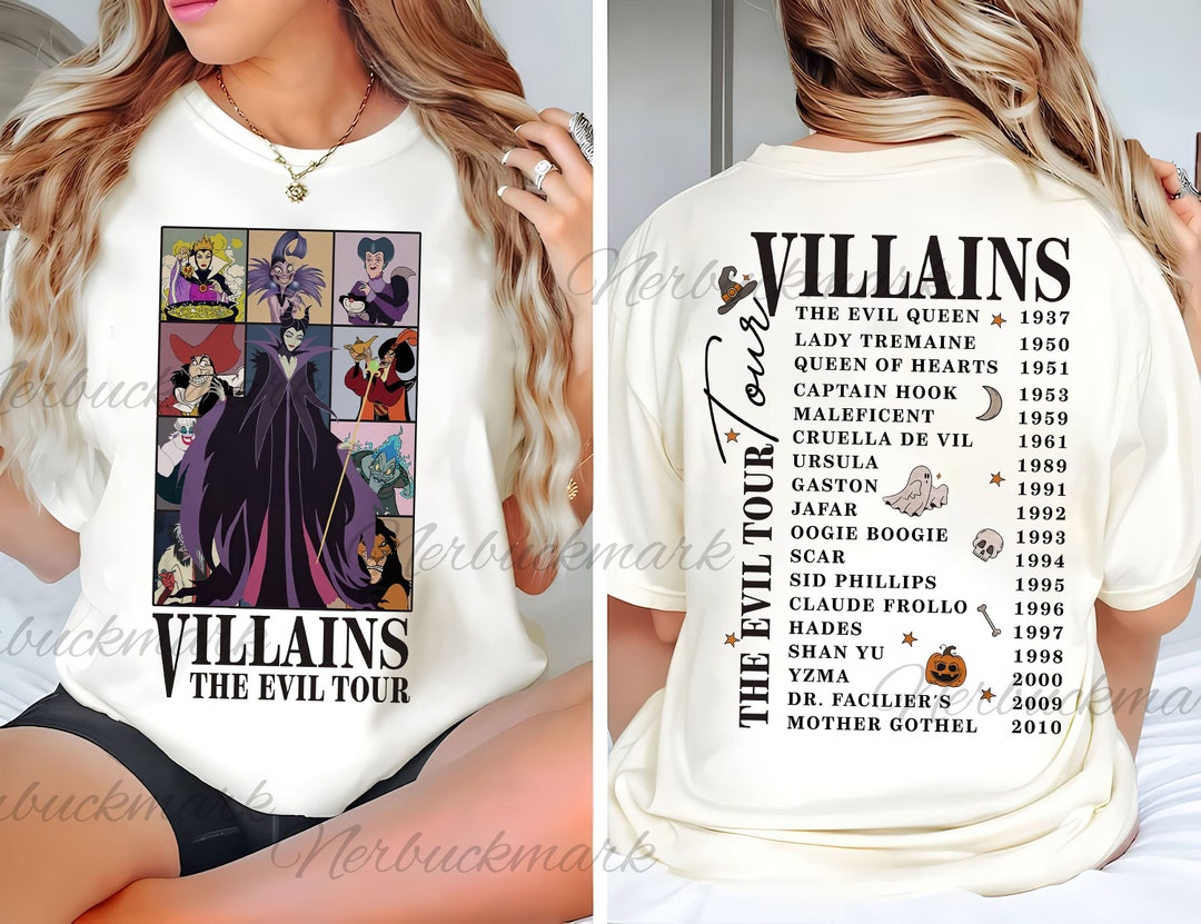 Vintage Disney Villains Evil Tour Two-sided Shirt, Retro Disney Villains Characters Concert ...