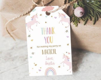 Editable Unicorn Favor Tags Magical Birthday Thank You Tags Label ...