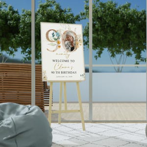 Gold Floral Number 90th Welcome Sign Template, Modern 90th Welcome Sign ...