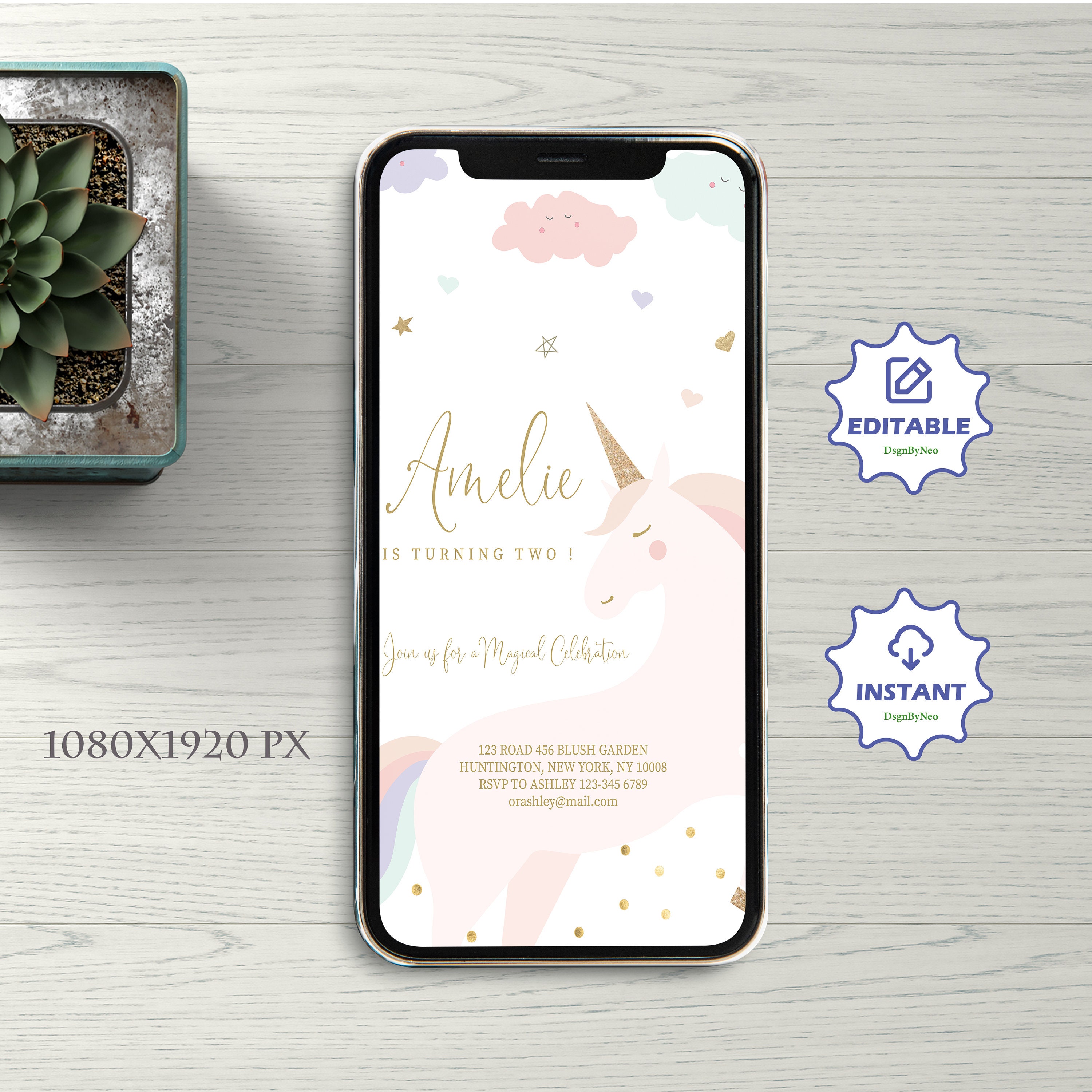 Digital Unicorn Birthday Invitation Editable Template, Unicorn Birthday ...