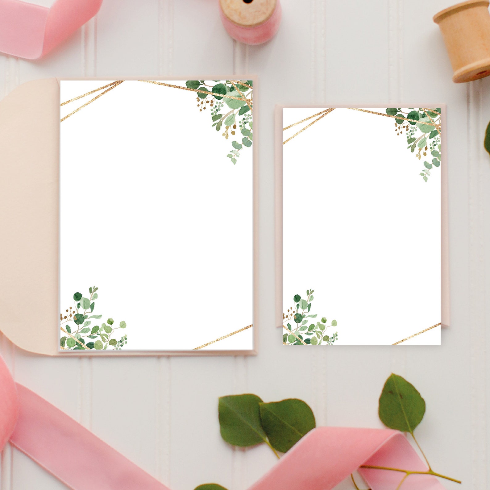 Eucalyptus Greenery Gold Border Microsoft Word Template - Etsy