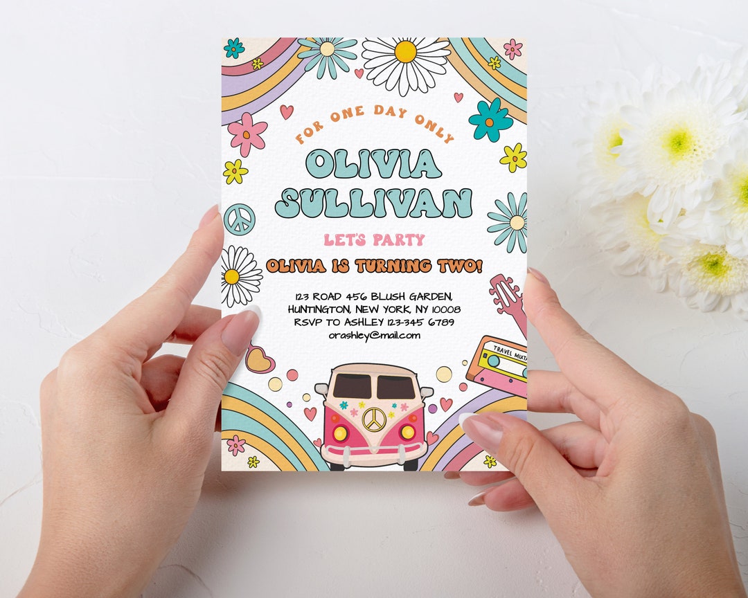 Groovy Birthday Invitation Template, Birthday Festival Party, Hippie ...