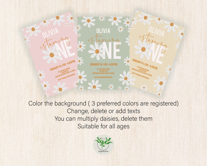 Daisy First Birthday Party Invitation Template Daisy Birthday - Etsy