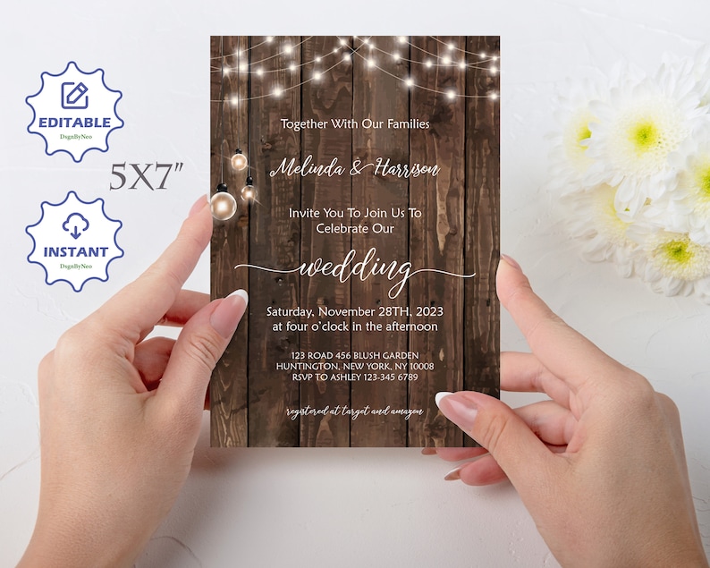 Rustic Wedding Invitation Template Rustic Wood and Mason - Etsy