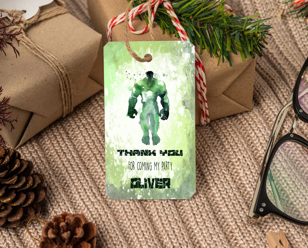 Editable Hulk Superhero Favor Tag Template, Printable Party Gift Tag ...