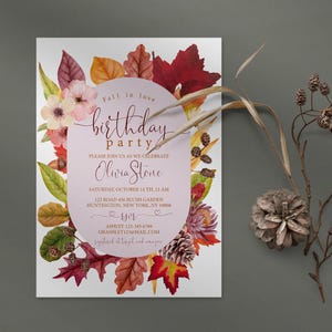 Fall Floral Birthday Party Invitation Template, Autumn Woman's Birthday ...